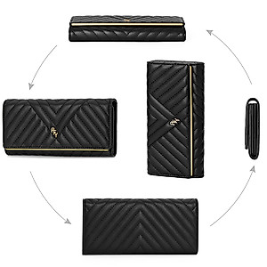 FEITH&FELLY Women's Wallet Large Capacity PU Leather Ladies Long Clutch Trifold Card Holder Travel Purse