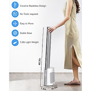 Gimify 40'' Bladeless Tower Fan for Home with Remote Control, Quiet 120° Oscillating Fan with 3 Modes 12 Wind Speeds,12H Timer, Standing Fan with HEPA Filter 99.97% Smoke Dust for Bedroom Office