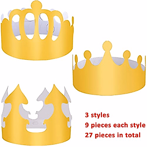 SIQUK 27 Pieces Paper Crowns Golden Birthday Crown Paper Party Crown Gold Paper King Crowns for Kids Adults