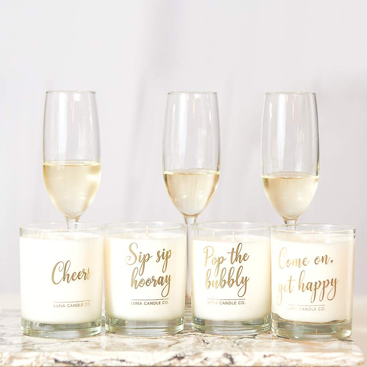 LUNA CANDLE CO. Natural Soy Vanilla Jar Candle, Elegant 11oz. Glass, Slow Burn Up to 110 Hours of Burn Time, Low Smoke, Fresh and Sweet Aromatherapy, Spa- Come On, Get Happy