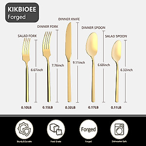 Kikbioee Gold 20 Piece Forged Stainless Steel Silverware Set, Hexagon Handle Flatware, Modern Mirror Finish Cutlery Set, Service for 4, Dishwasher Safe