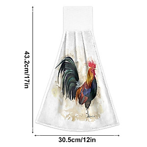 Boccsty Rooster Hanging Kitchen Towels 2 Pcs Farm Animals Chickens Hand Bath Towels Tie Towels Tea Bar Towels for Bathroom Farmhouse Tabletop Home Decor