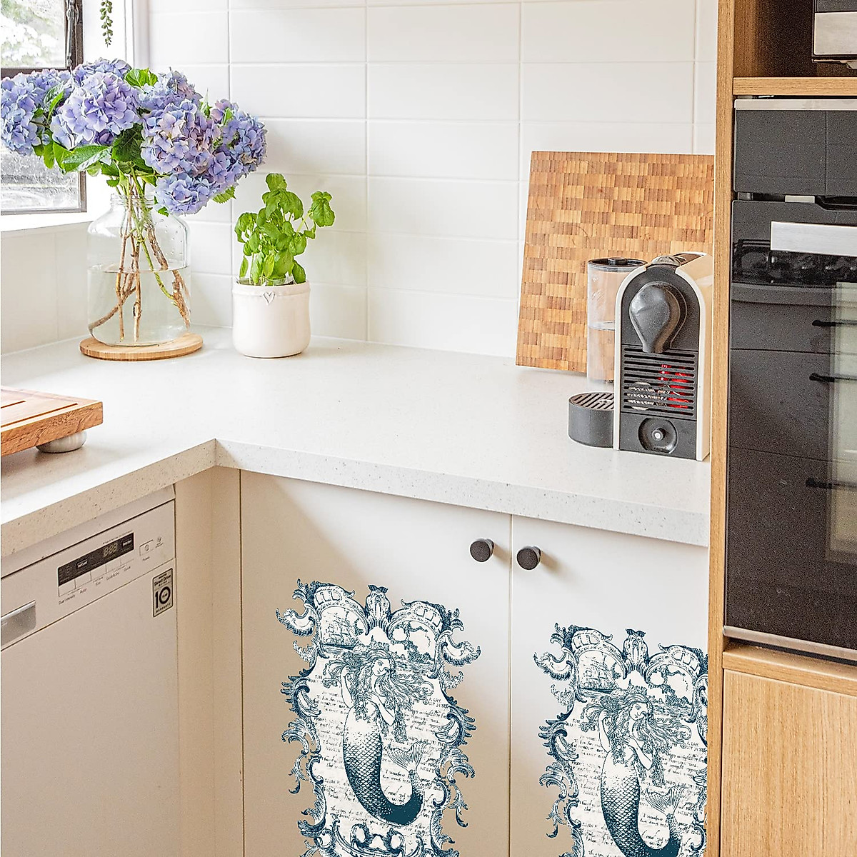 GLOBLELAND 3 Sheets Mermaid Transfer Stickers 6x12inch Sea Wave Rub on Decor Transfers Sticker Decals for Furniture Cabinet Wood Door DIY Craft