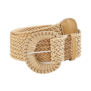 SeptCity Woven Belts for Women, Boho Women's Belts for Dresses and Jeans, Rattan Belts Gift for Birthday Christmas Mother's Day (Cream with D Ring)