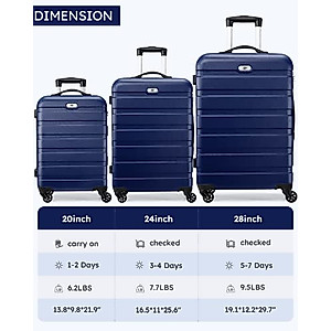 Luggage 3 Piece Sets Hard Shell Luggage Set Spinner Wheels, TSA Lock, 20 24 28 inch Travel Suitcase Sets, Dark Blue