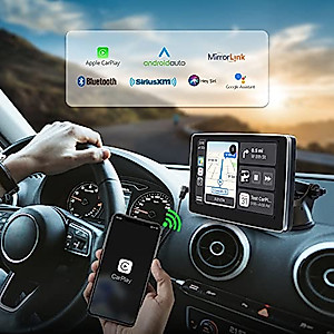 DriveLink Newest Portable Car Play Screen with Wireless Apple Carplay, Android Auto, AirPlay, AutoLink - 2023 Dash Mount Smart 7 Inch Display with Navigation, Bluetooth to Any Car