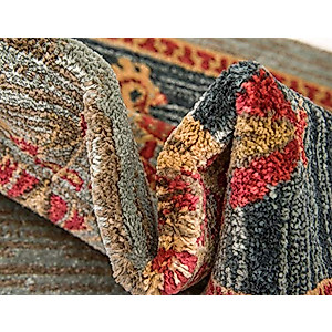 Unique Loom Fars Collection Modern Medallion Tribal Design with Natural Hues Area Rug, 5 ft x 8 ft, Light Blue/Navy Blue