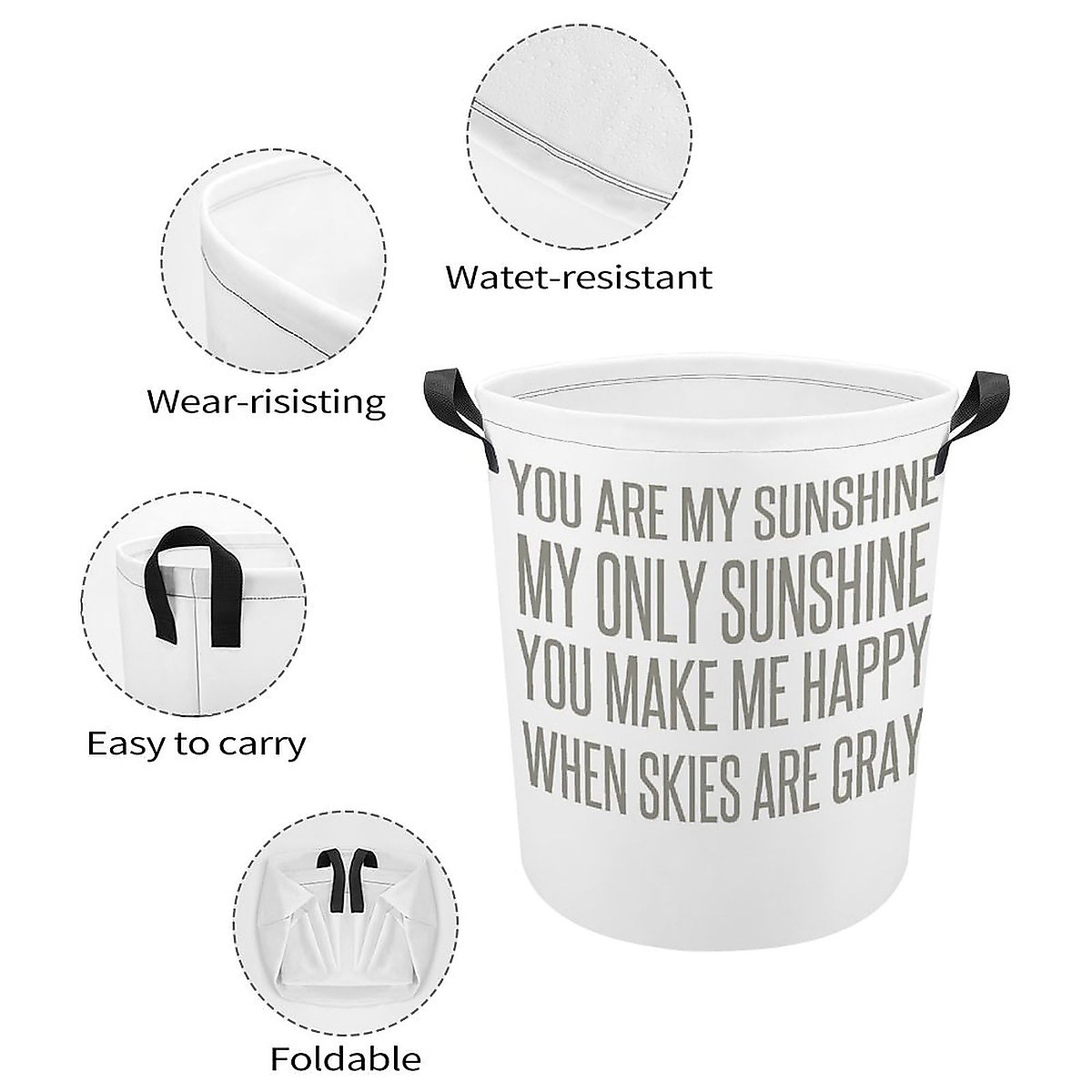 You Are My Sunshine Vintage Laundry Basket Large Round Canvas Laundry Hamper with Handles Foldable Storage Bin for Dirty Clothes Hamper Bedroom Bathroom