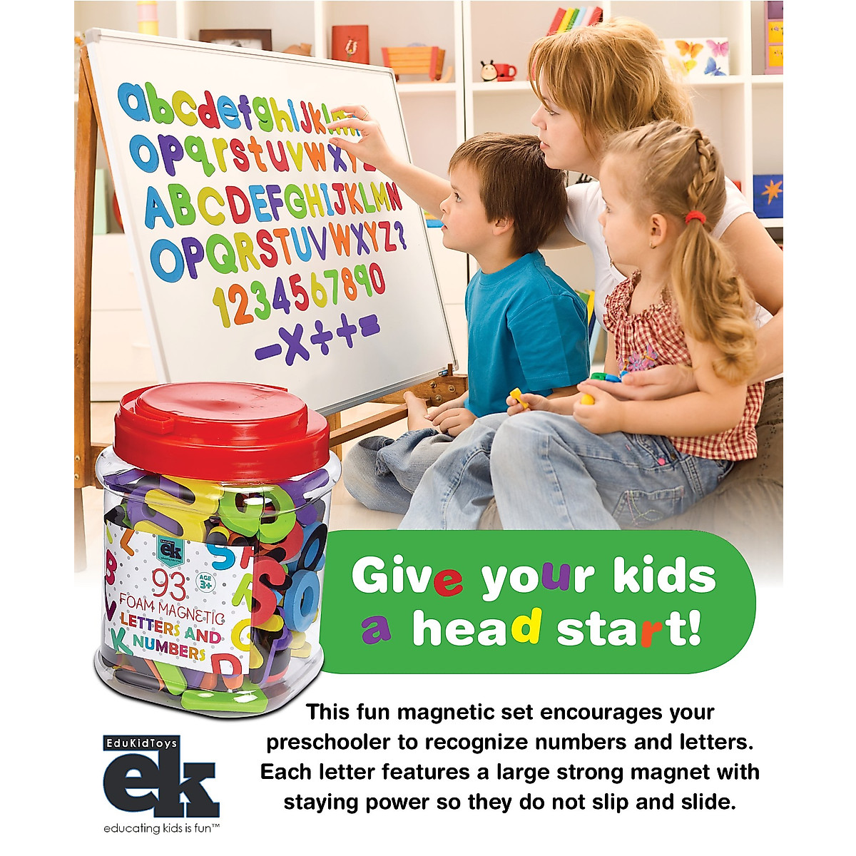 Magnetic Foam Letters and Numbers Premium Quality ABC, 93 Foam Alphabet Magnets | Educational Toy for Preschool Learning, Spelling, Counting in Canister