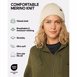 DANISH ENDURANCE Merino Wool Beanie for Men & Women, Knitted Winter Hat, White, One Size