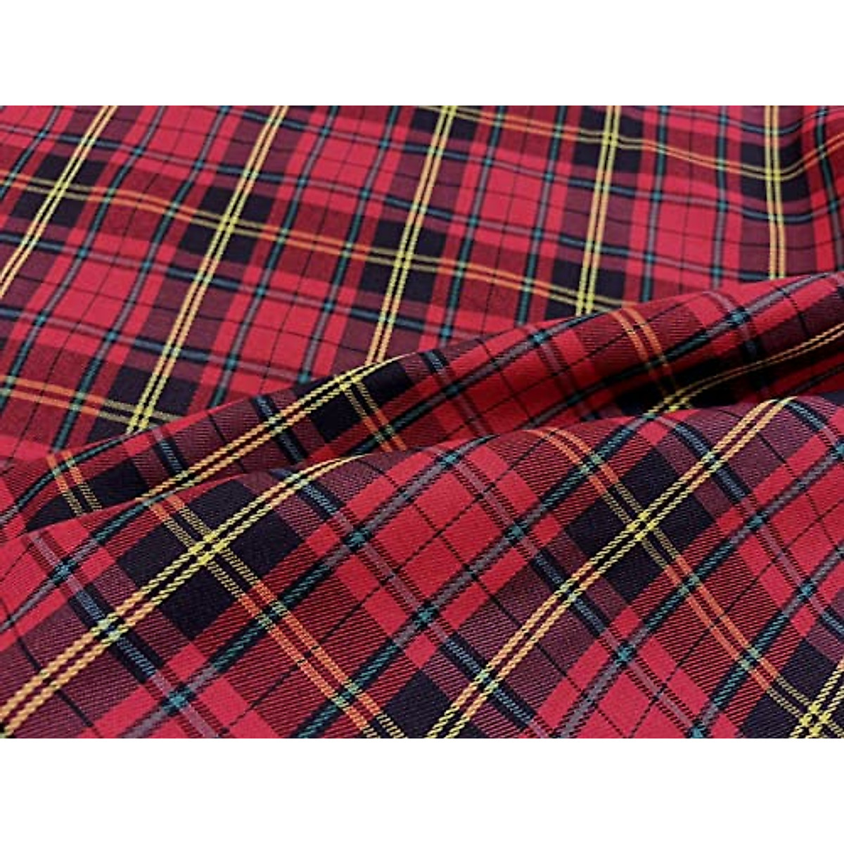 AMORNPHAN 60 Inch Plaid Scottish Traditional Pattern Tartan Motif Printed 100% Woven Cotton Fabric for Clothing Tablecloth Decorative Sewing Arts Crafts Upholstery and Home Accents for 1 Yard (Red)