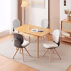 LOVSPATIO Modern Dining Chairs Set of 2, Velvet Shell Upholstered Vanity Chairs with Round seat & Wood Legs for Dining Room, Kitchen, Living Room (White)