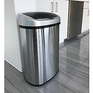 iTouchless 13 Gallon SensorCan Touchless Trash Can with Odor Control System, Stainless Steel, Oval Shape Kitchen Bin