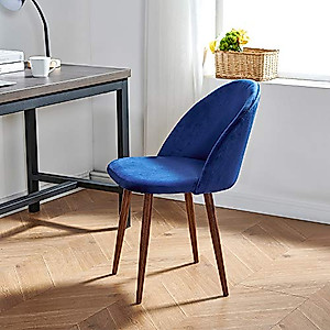 IDS Online Mid Century Dining Set of 2, Living Room, Vanity, Makeup, Leisure, Accent Soft Velvet Seat & Backrest, Upholstered Side Chairs with Metal Legs, Blue