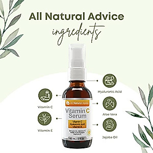 Vitamin C Serum For Face - All Natural Advice, with Hyaluronic Acid & Vitamin E – Facial Serum for Deep Hydration - Organic Face Care -Proud Canadian Company (60ml / 2oz)