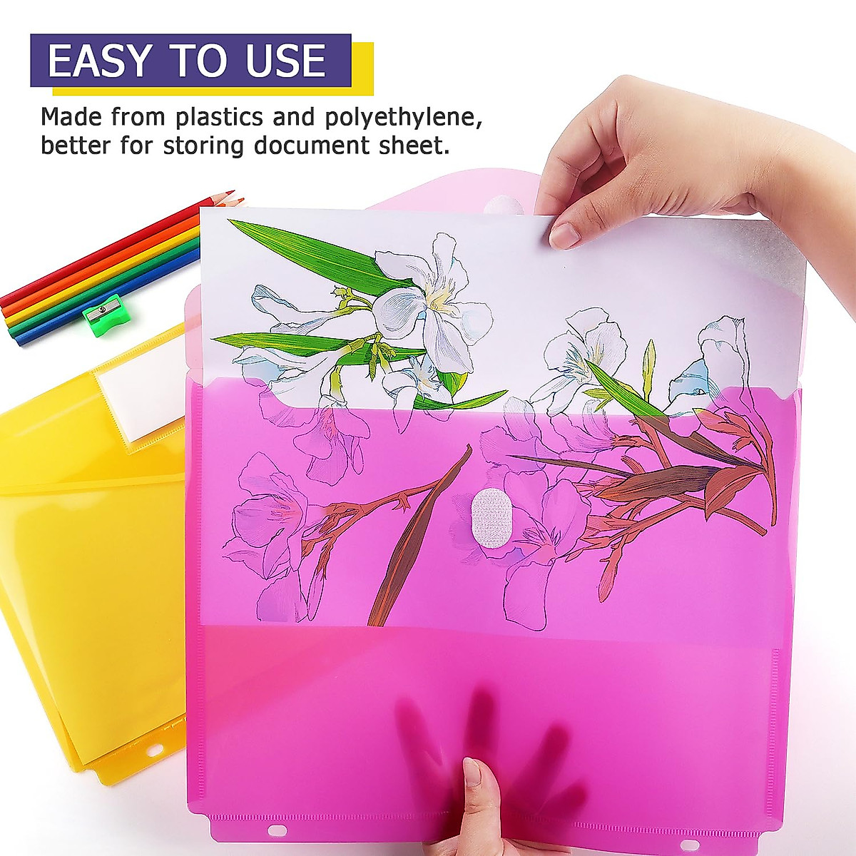 Tamaki 6 Pack 3 Ring Binder Pocket Clear Pouch, Letter Size, Snap Button Binder Folders Organizer with Label for School Supplies