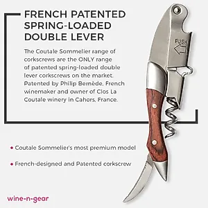 Prestige Waiters Corkscrew By Coutale Sommelier - Rosewood - Handmade and Sustainable Pinewood Crate - French Patented Spring-Loaded Double Lever Wine Bottle Opener for Bartenders and Gifts
