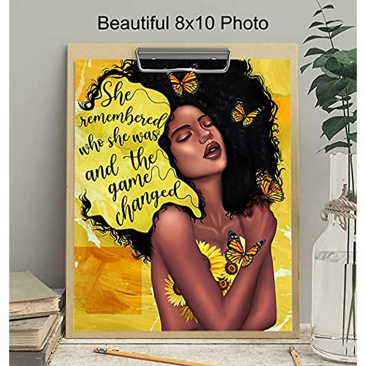 African American Woman Black Art - She Remembered Who She Was And The Game Changed Inspirational Wall Decor - Positive Quotes - Encouragement Gifts for Women - Motivational Posters - Uplifting Gifts