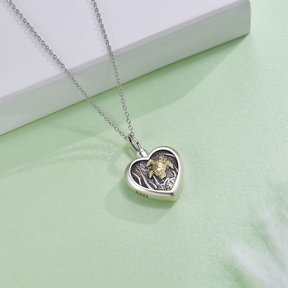 Peireara Sea Turtle Urn Necklace for Ashes for Women 925 Sterling Silver Urn Necklaces for Ashes Cremation Jewelry for Ashes Keepsake Ashes Memorial Keepsake Cremation Jewelry for Women