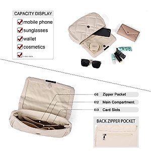 LAVTUG Quited Crossbody Bags for Women Fashion Shoulder Purse with Metal Chain Ladies Handbag with Adjustable Strap White