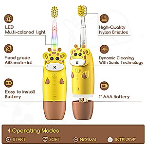ANSAUCT Toddler Electric Toothbrush, Infant Toothbrush with Smart LED Timer and Sonic Baby Electric Toothbrush Includes 3 Ultra-Soft Brush Heads, Gentle Vibration Baby Toothbrush 6 to 12 Months