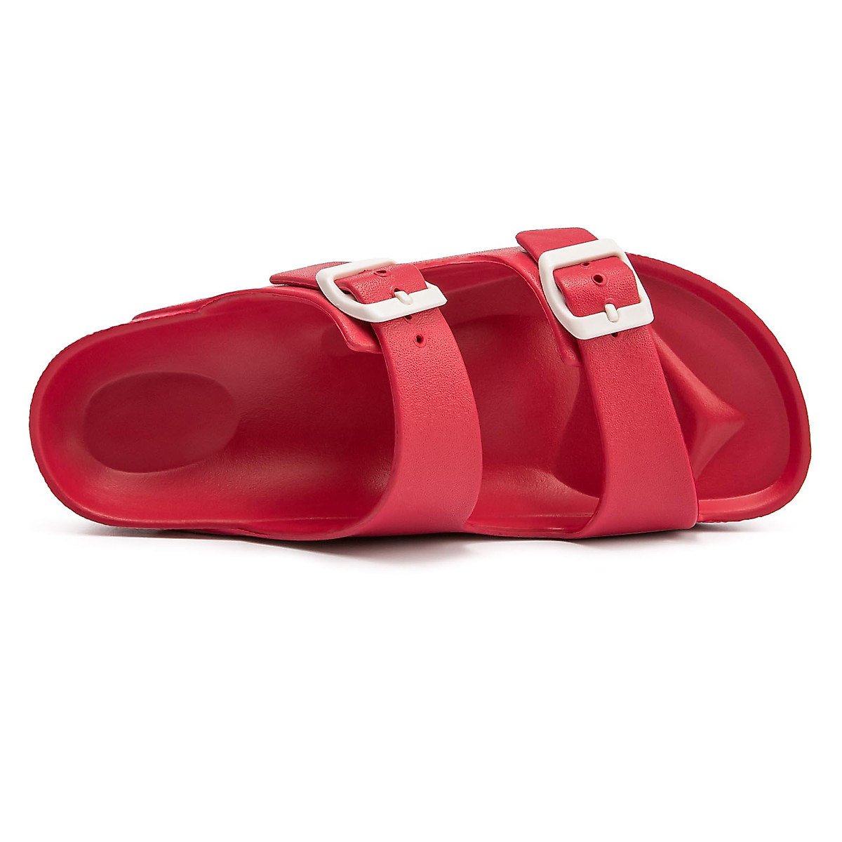 FUNKYMONKEY Women's Comfort Slides Double Buckle Adjustable EVA Flat Sandals (6 M US-Women, Red)