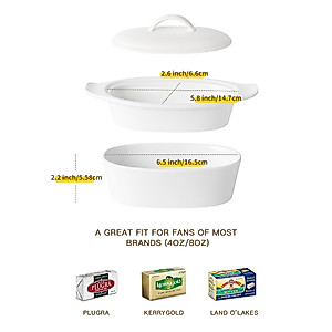 Large Butter Dish with Lid - Airtight Butter Keeper Container Holds Up to 2 Sticks of Butter - Porcelain Container with Beech Wooden Lid, White, Better Butter & Beyond