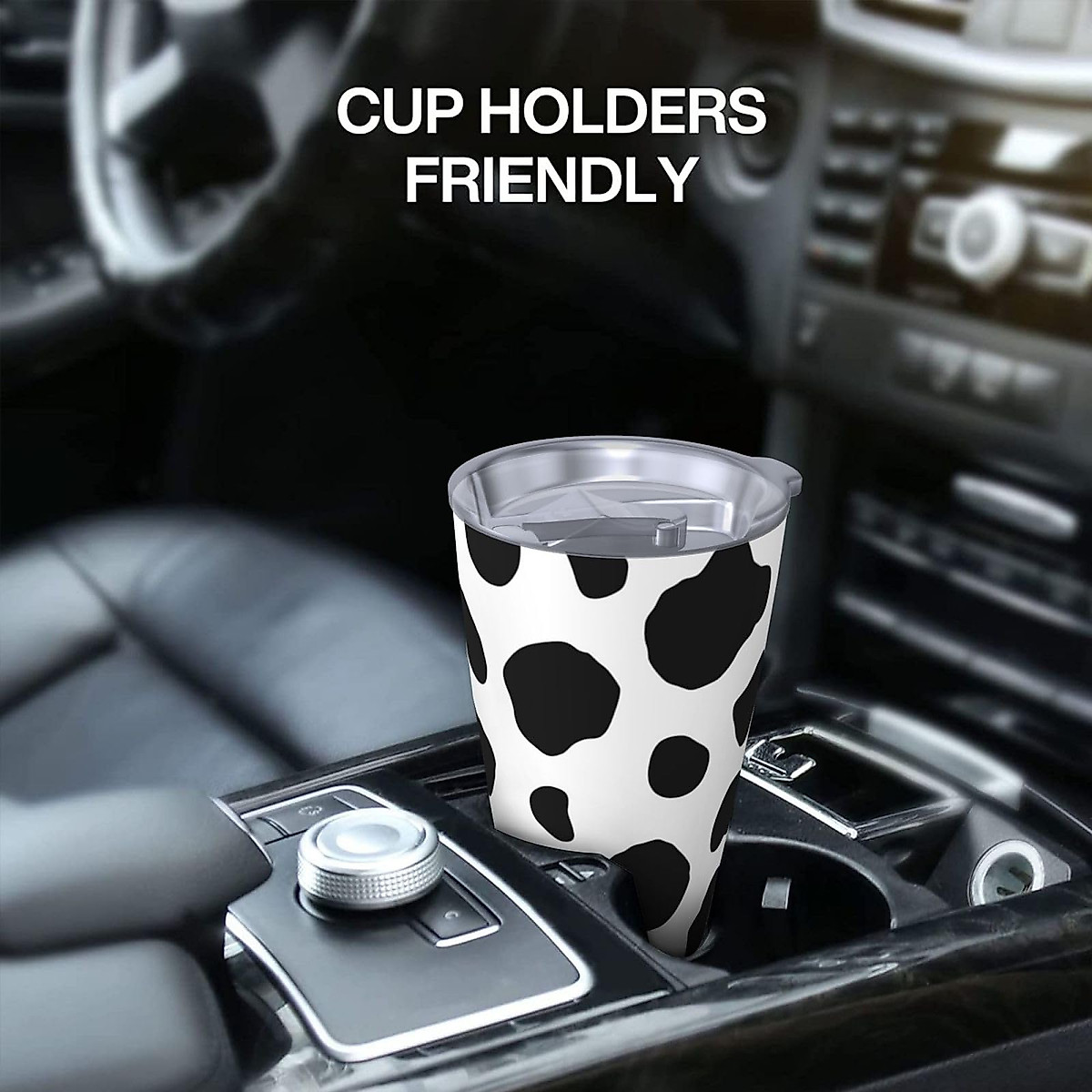 Black And White Cow Pattern 20oz Tumbler Stainless Steel Vacuum Insulated Coffee Travel Mug, Durable Insulated Coffee Travel Mug with Splash-Proof Lid Metal Straw and Brush Thermal Cup for Outdoor