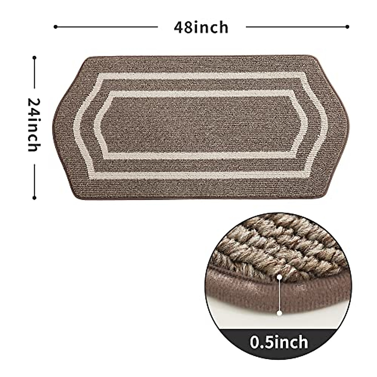 COSY HOMEER Long Kitchen Floor Mats for in Front of Sink Super Absorbent Kitchen Rugs and Mats 24"x48" Non-Skid Kitchen Mat Standing Mat Washable,Polypropylene,Brown,Frame