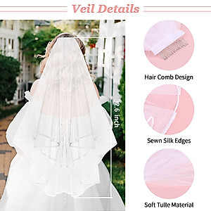 Casoty Pearl Hairband and White Bridal Veil, for Wedding, Bridal Shower, Prom, Pageant, Birthday, Halloween, Valentine's day or other Special Occasions, One Size, Hairband, by Casoty