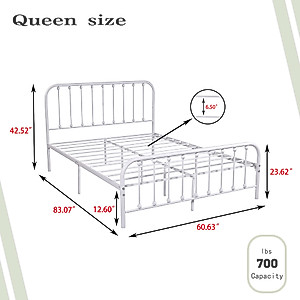 alazyhome Queen Size Metal Platform Bed Frame with Headboard and Footboard Sturdy Heavy Duty Steel Slat Support No Box Spring Needed Easy Assembly White