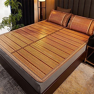 RILOOP Summer Bamboo Sleeping Mat, Bamboo Summer Sleeping Mat, Bamboo Rugs for Living Room, Rattan Mat, Double-Sided Use,Student Single Double Bed Foldable Refreshing Breathable Sweat Bedding/195*150C