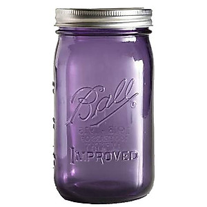 Ball Jar with Lid and Band - Pick Your Size and Color (Purple, Wide Mouth Quart - 32 oz.)