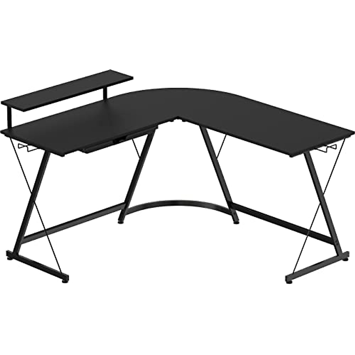 SHW Vista L-Shape Desk with Monitor Stand, Black