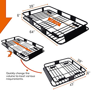 Polar Aurora 64" Universal Roof Rack Cargo Carrier Adjustable Car Top Luggage Basket Holder with Net and Dust Cover