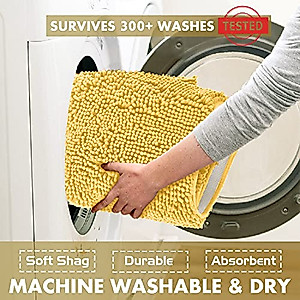 LuxUrux Yellow Bathroom Rug Set 2 Piece –Extra-Soft Bath mat Shower Bathroom Rugs,1'' Chenille Microfiber Material, Super Absorbent (30 X 20'' + 23 x 15'', Yellow)