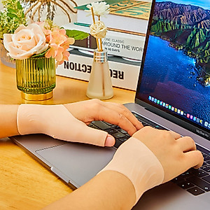 4 Pcs Thumb Braces Thumb Spica Splint Gel Wrist Thumb Support Braces Compression Arthritis Gloves Left and Right Hand Stabilizer for Women Men Tenosynovitis Spasms Arthritis Sprained Joint (Beige)