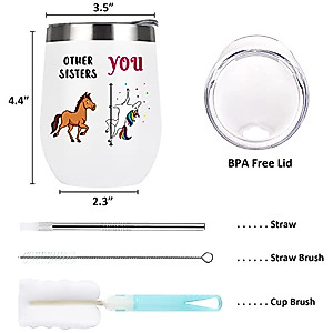 Gingprous Sister Gifts for Sister, Other Sisters You Unicorn Insulated Wine Tumbler with Lid, Unique Birthday Gifts Christmas Gifts for Elder Sister Little Sister Bestie Sister In Law Bff, 12oz, White