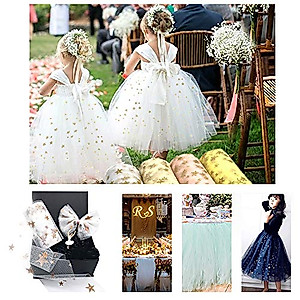 Yuanchuan Golden Star Glitter Tulle Rolls 6 inch x 10 Yards (30 feet) Blue Tulle Rolls Spool Fabric Tutu for DIY Skirts Wedding Gift Wrap Sewing Crafting Bow Bridal Decorations Birthday Party (Blue)