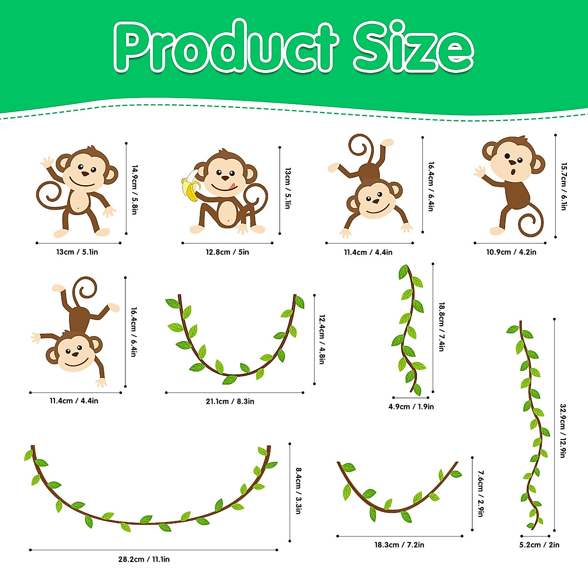 Glow in The Dark Monkey Wall Decals Jungle Tree Wall Decals Safari Removable Animals Wall Stickers Cartoon Zoo Decals Baby Nursery Kids Boys Girls Bedroom Playroom Daycare Safari Theme Wall Decor