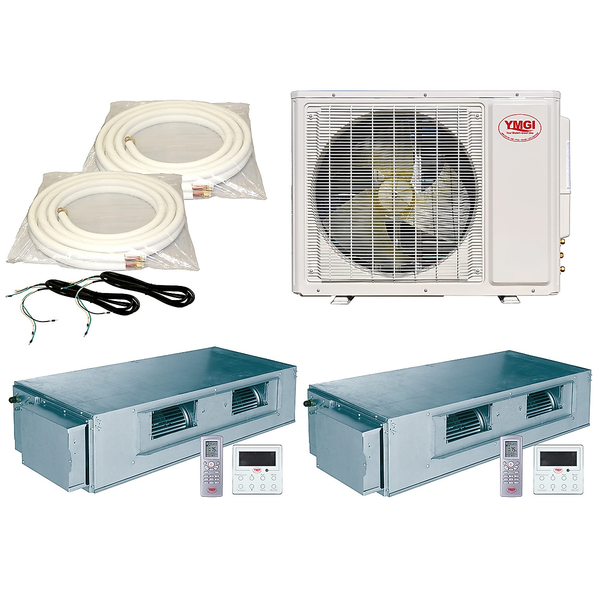 YMGI Mini Split Air Conditioner Heat Pump Dual Zone 36000 Btu Mini Split - 21 SEER 220V 2 x 18k Btu Recessed Fan Coil Indoor units