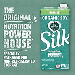 Silk Shelf-Stable Organic Soy Milk, Unsweetened, Dairy-Free, Vegan, Non-GMO Project Verified,32 Fl Oz(Pack of 6)