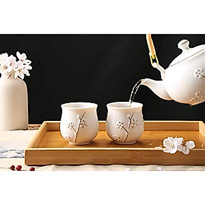 Dujust Japanese White Porcelain Tea Set with 1 Teapot Set, 6 Tea Cups, 1 Tea Tray, 1 Stainless Infuser, Cute Asian Tea Set for Tea Lover/Women/Men (Plum in Golden)