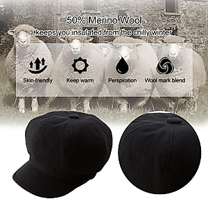SIGGI Womens Merino Wool Visor Beret Newsboy Cabbie Cap Winter Hats with Lining Spring 67145_black,Medium