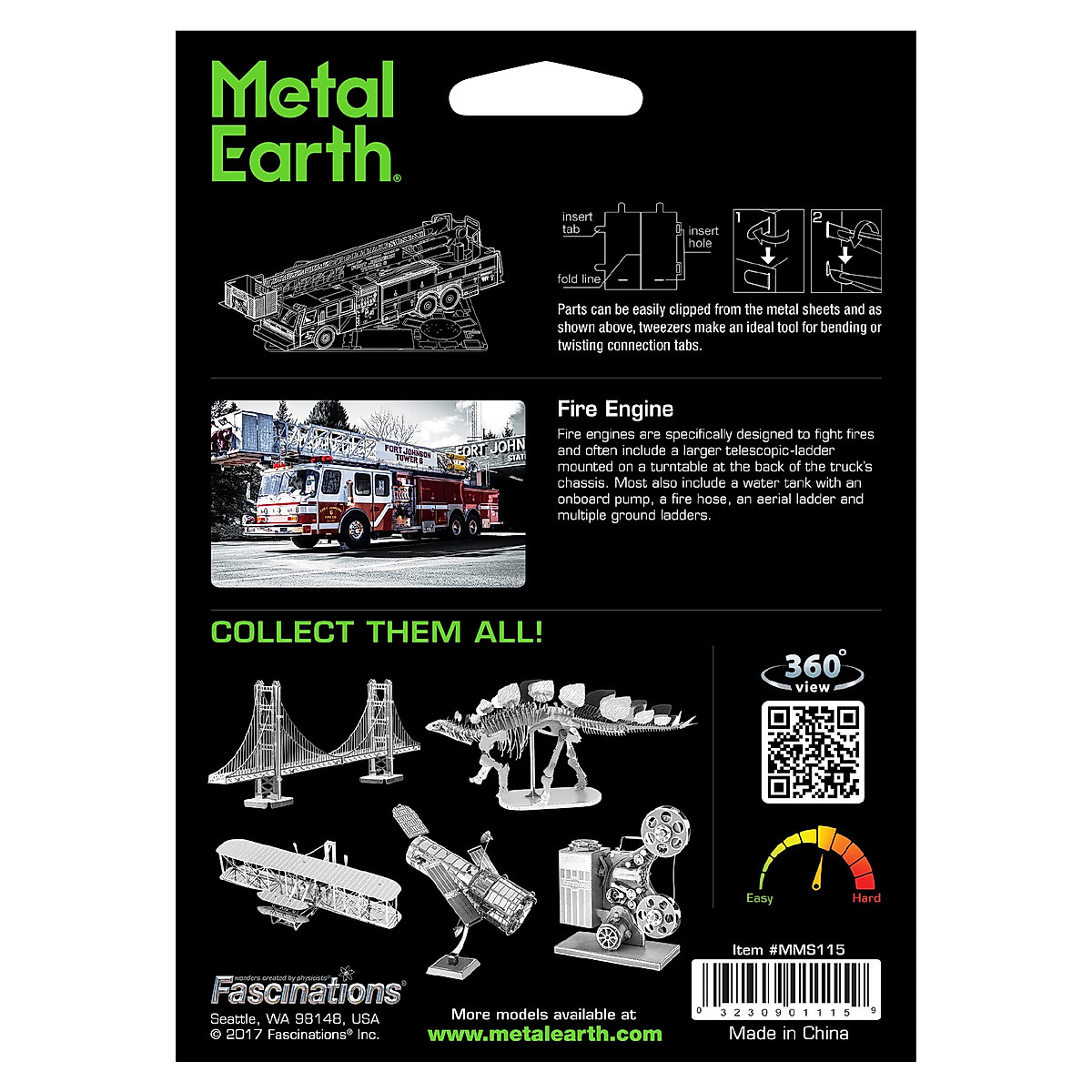 Metal Earth Fire Engine 3D Metal Model Kit Bundle with Tweezers Fascinations