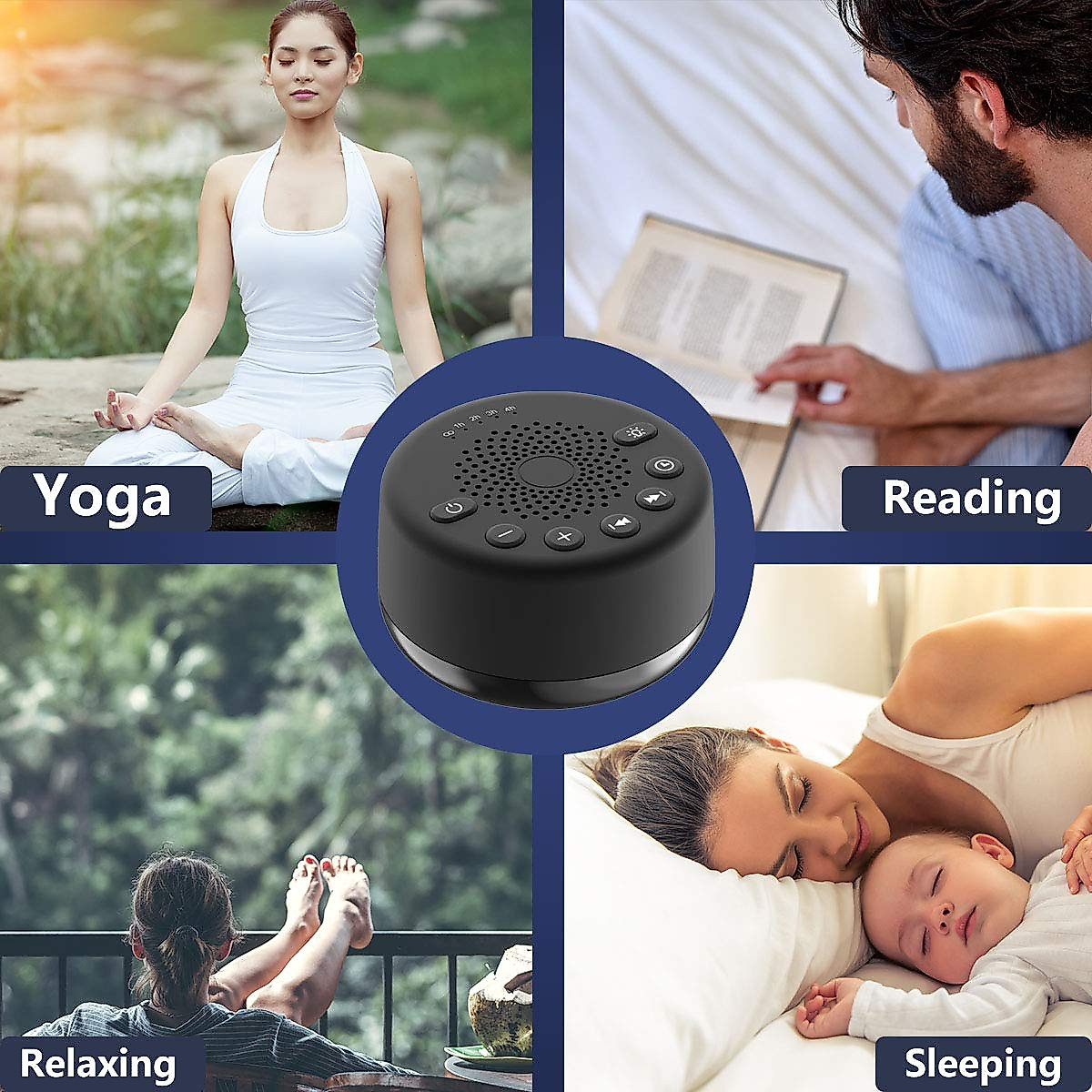 Easysleep Sound White Noise Machine with 25 Soothing Sounds and Memory Function 32 Levels of Volume and 5 Sleep Timer Powered by AC or USB for Sleeping Relaxation (Black-No Light)