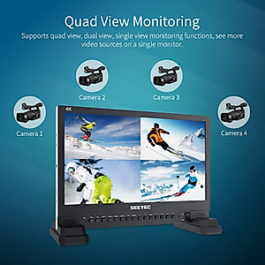 SEETEC 4K156-9HSD 15.6 Inch Broadcast LCD Monitor with IPS UHD 3840x2160 SDI Input and Output 4xHDMI Inputs Quad Split Display