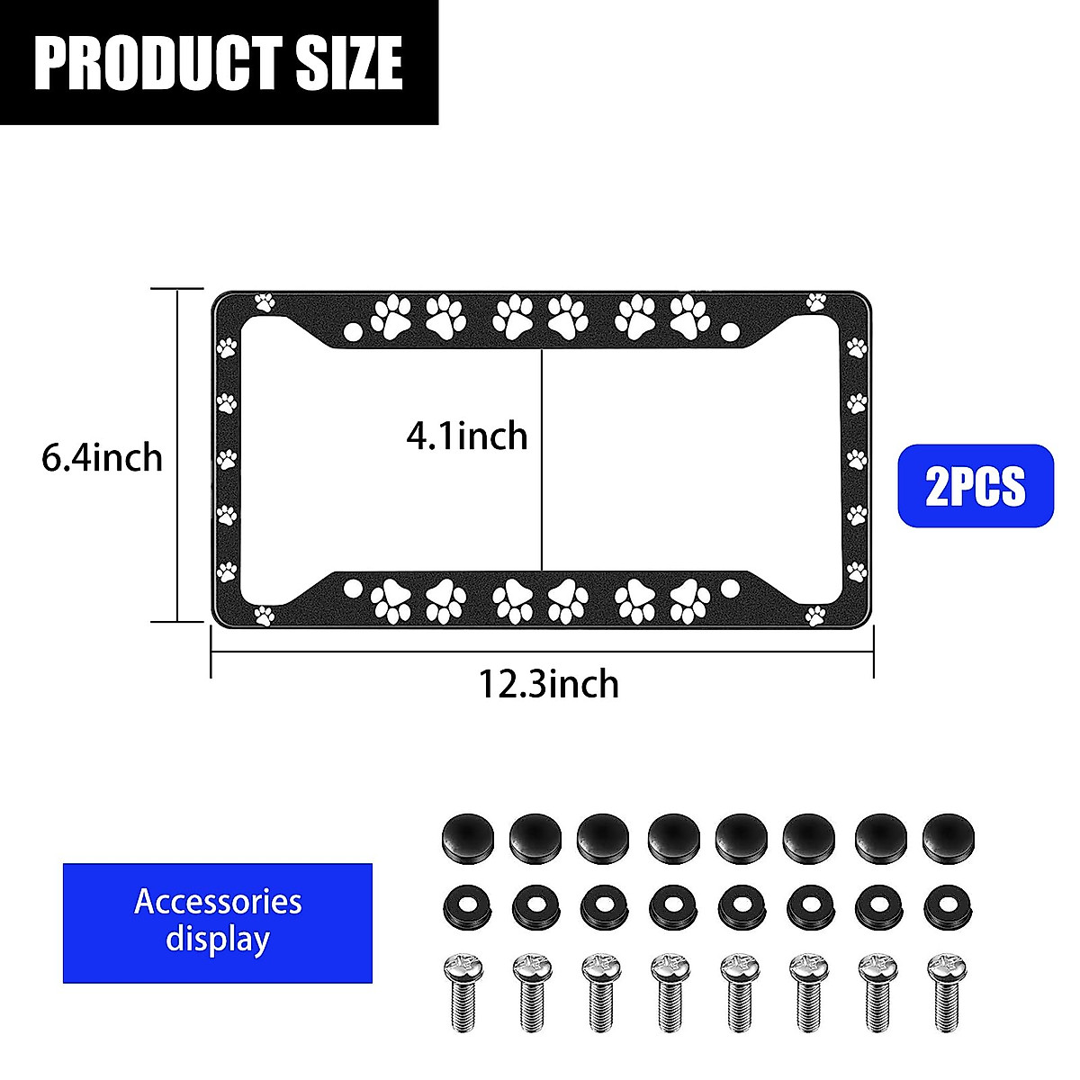 gunhunt 2 PCS Paw Print License Plate Cover, Aluminum Alloy License Plate Holder, with 4 PCS Paw Valve Stem Caps and 2 PCS Car Water Coaster, Universal for Most Car SKU Trucks Accessories Set