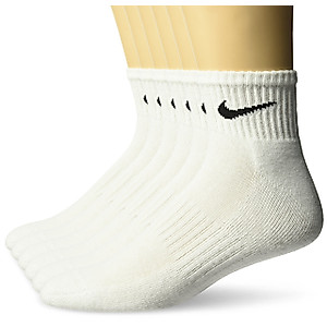 NIKE Unisex Performance Cushion Quarter Socks with Band (6 Pairs), White/Black, Large