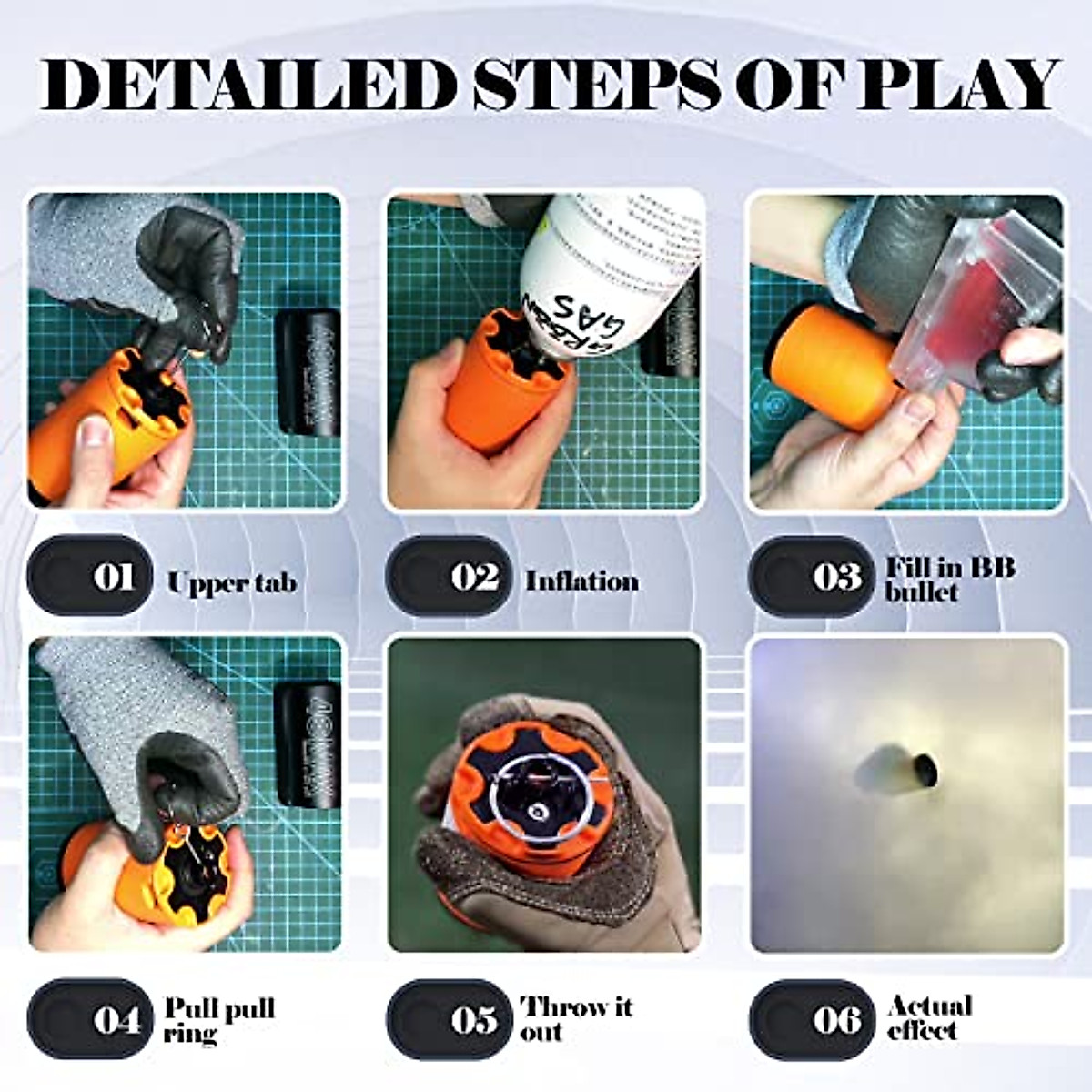 ARMARD Airsoft Grenade，Gel Blaster Grenade Launcher，Paintball Grenade，Metal Pull Ring, 6mm BBS Tactical Whirligig Impact Grenade, 7mm Gel Shower for Strike Game